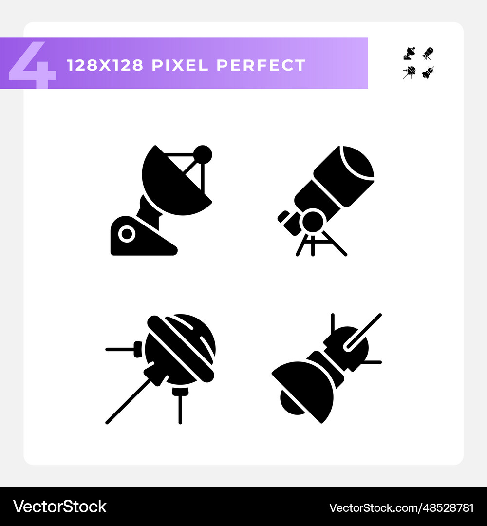 Space technology pixel perfect black glyph icons Vector Image