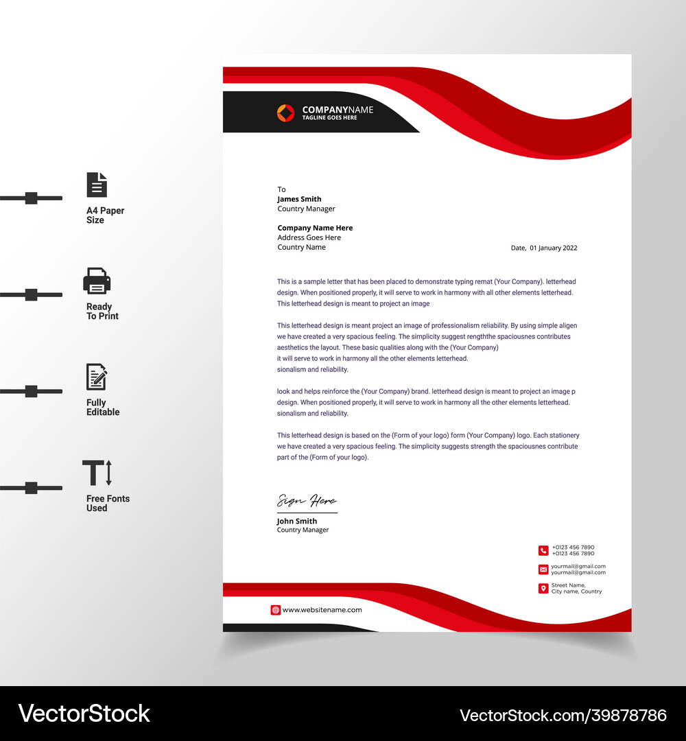 Business wave letterhead template design red Vector Image