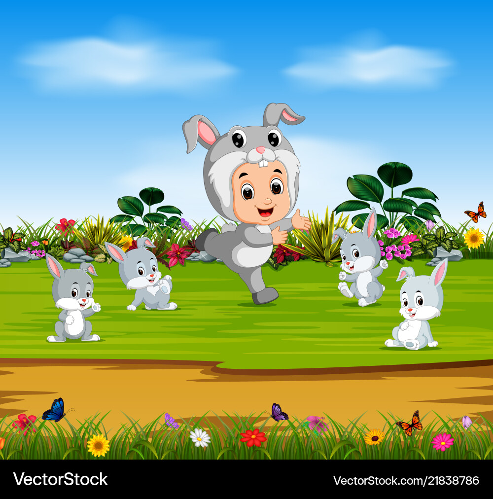 Cute boy wearing the rabbit costume Royalty Free Vector