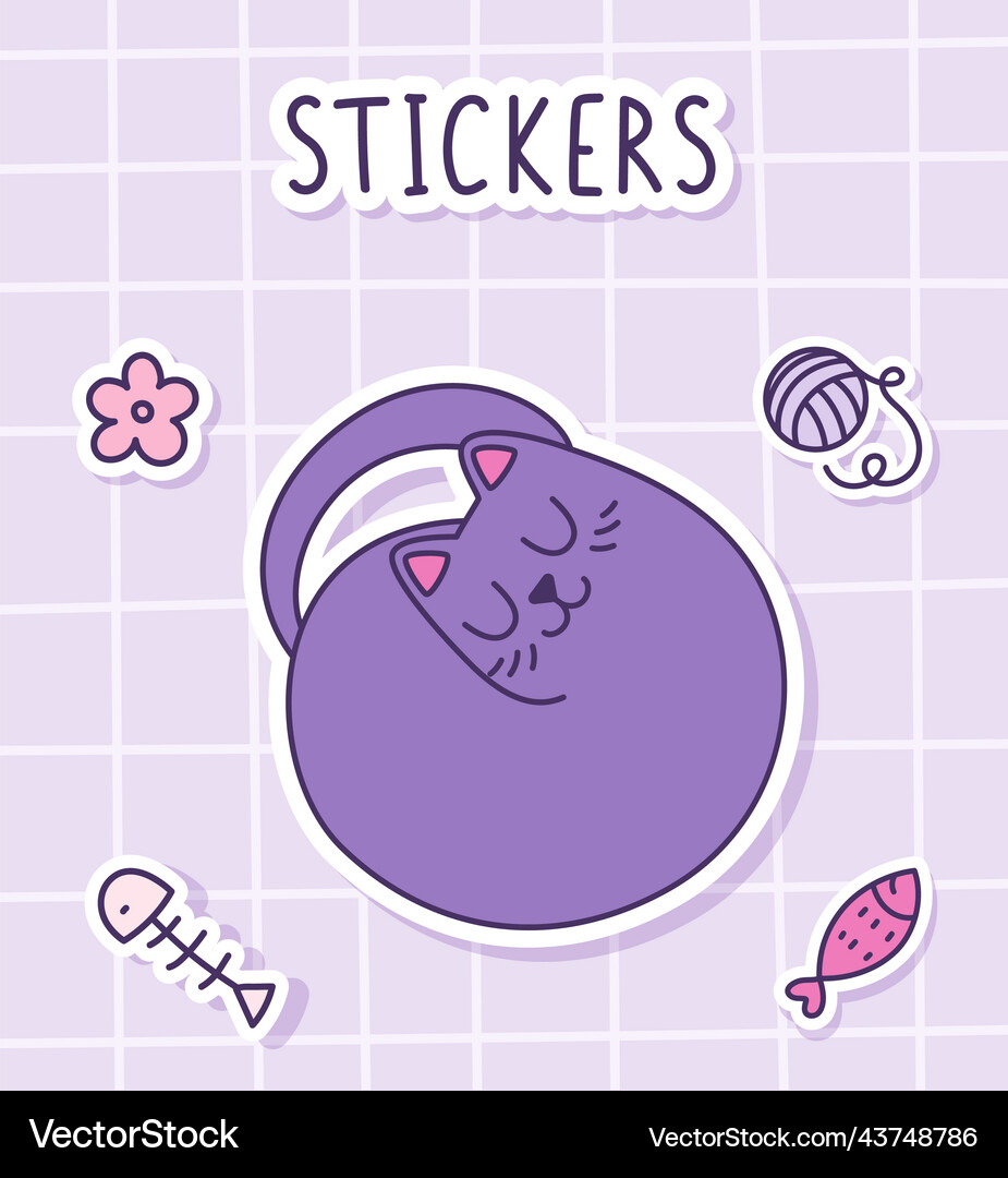 Cute cartoon fluffy cat sleeping sticker Vector Image