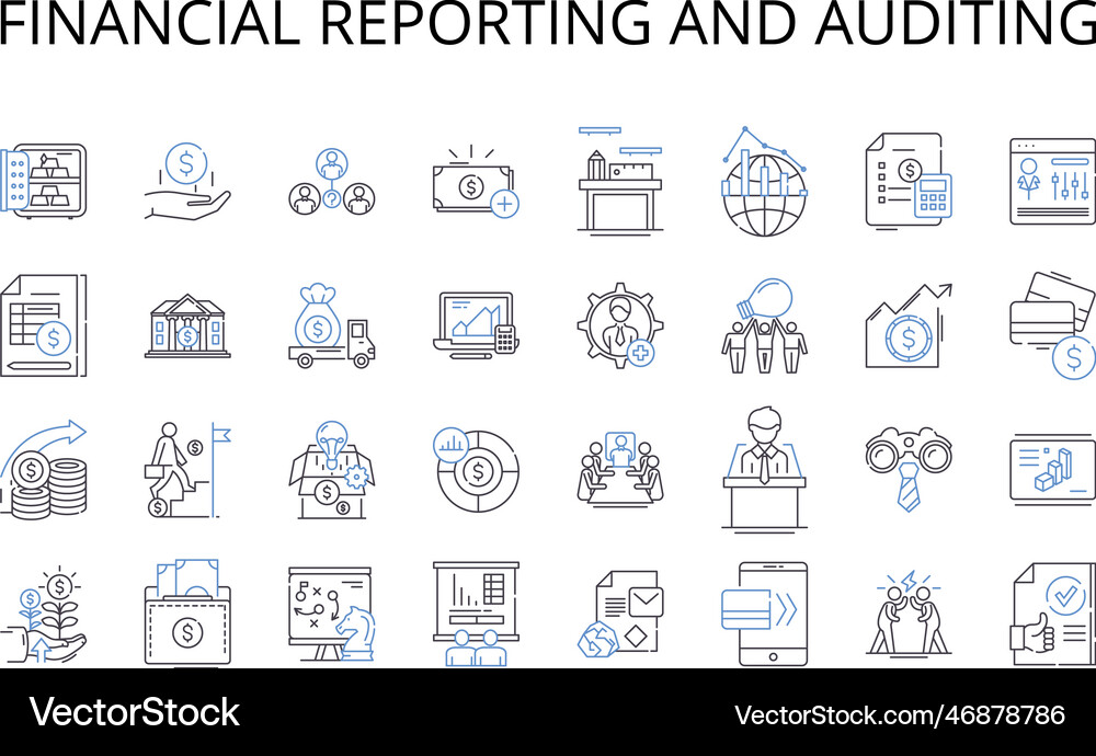 Financial reporting and auditing line icons Vector Image