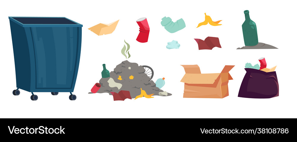 Garbage trash and litter bin isolated cartoon set Vector Image