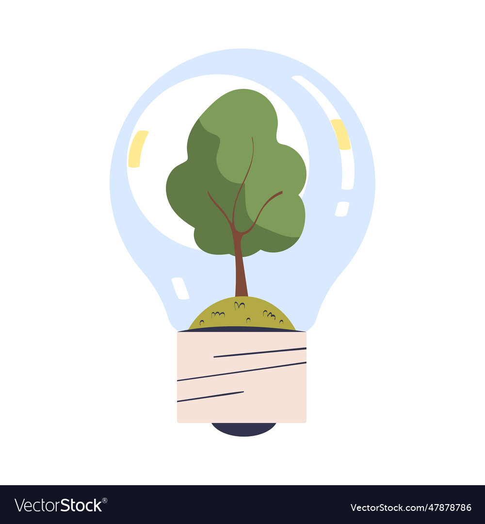 Glass lightbulb with green tree inside as ecology Vector Image