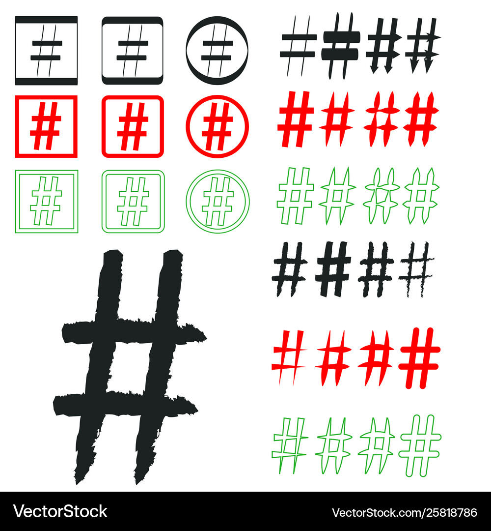 Hashtag signs number sign hash or pound Royalty Free Vector