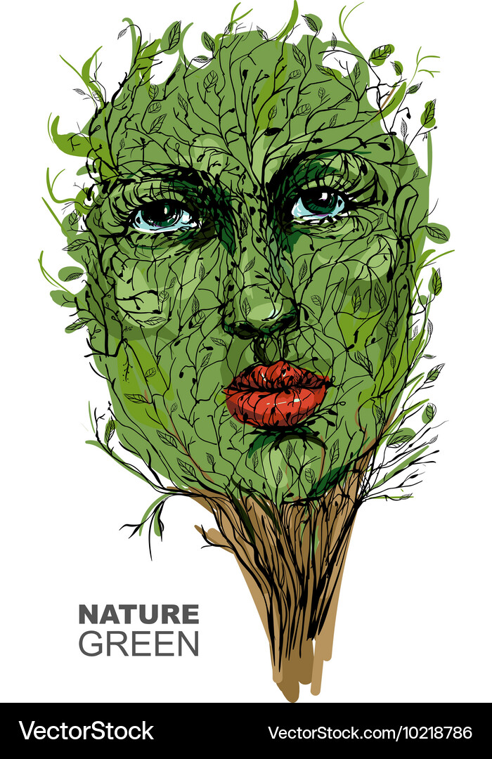 Image of nature face in the branches spring Vector Image
