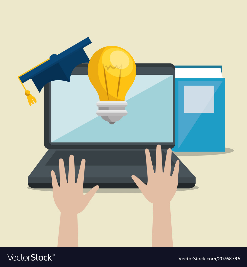 Laptop computer with easy learning icons Vector Image