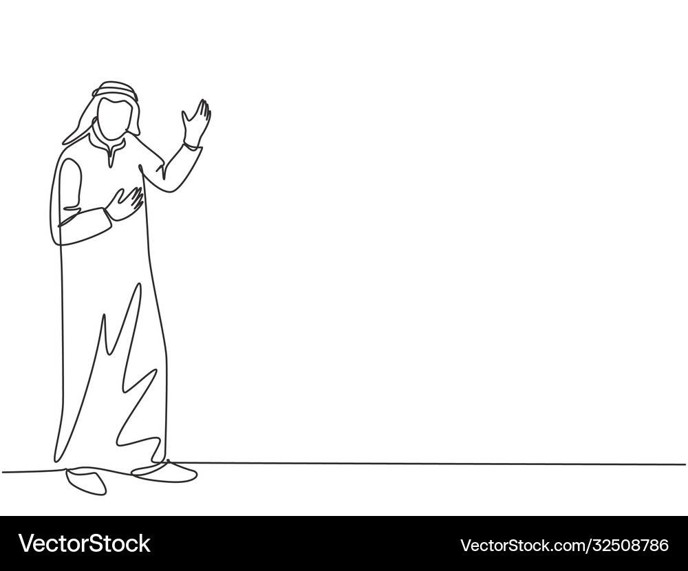 One single line drawing young happy muslim Vector Image