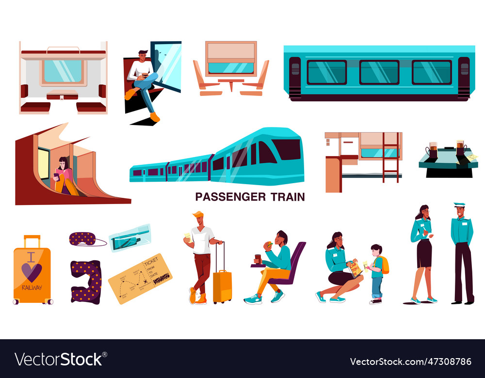 Passenger train flat set Royalty Free Vector Image