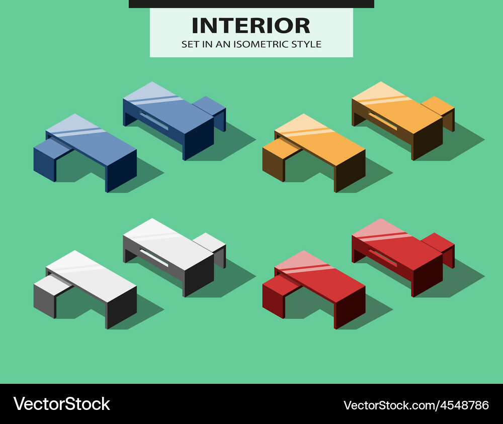 Set of office tables in isometric style Royalty Free Vector