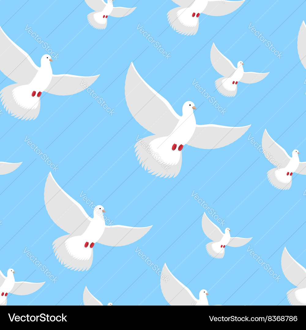 White dove blue sky seamless pattern flying in air