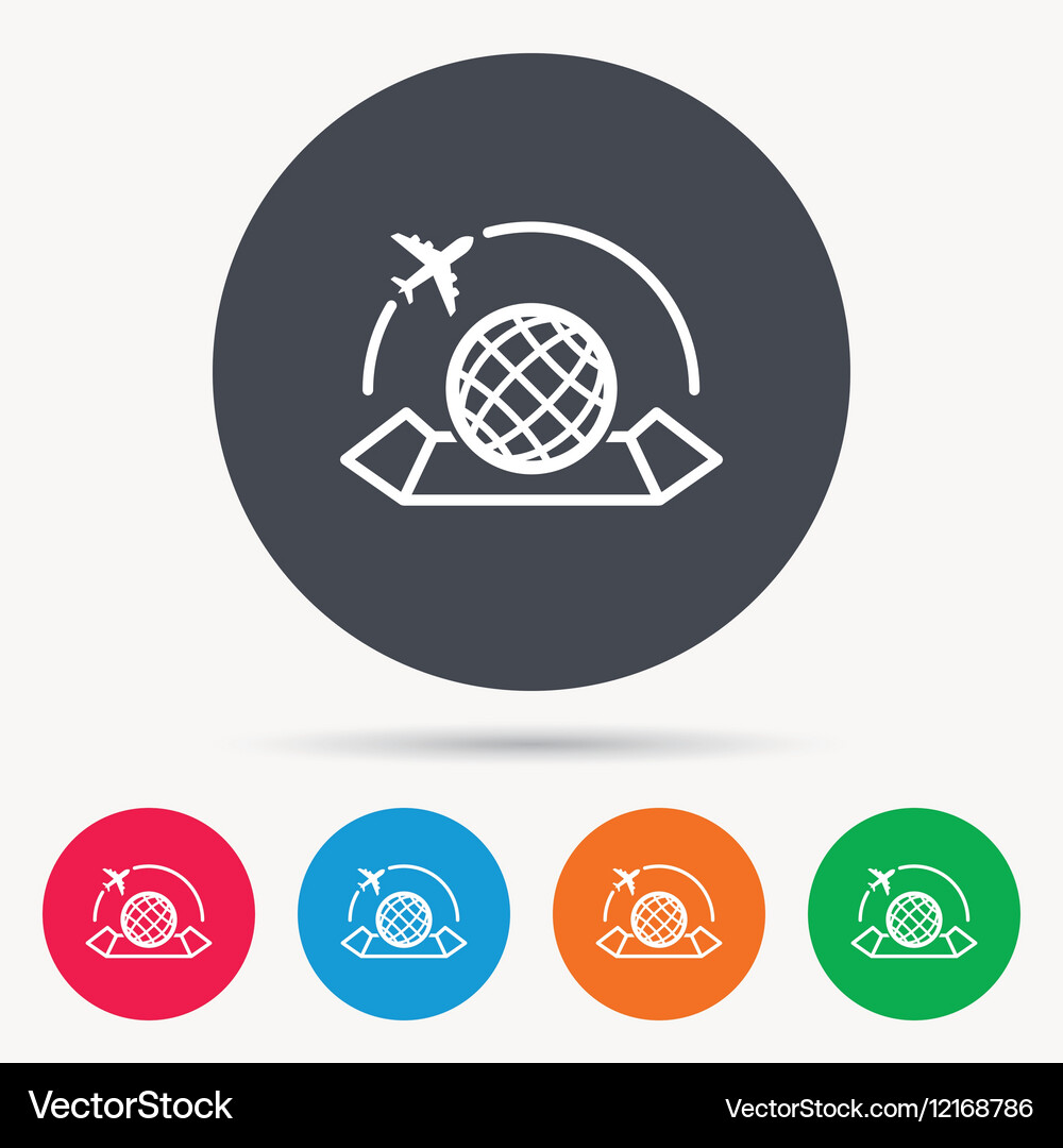 World map icon plane travel sign Royalty Free Vector Image