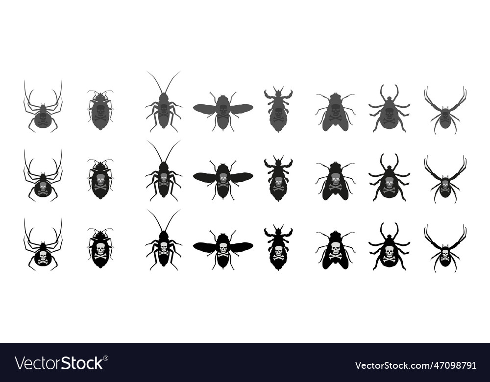 Black and white icons of various insects Vector Image