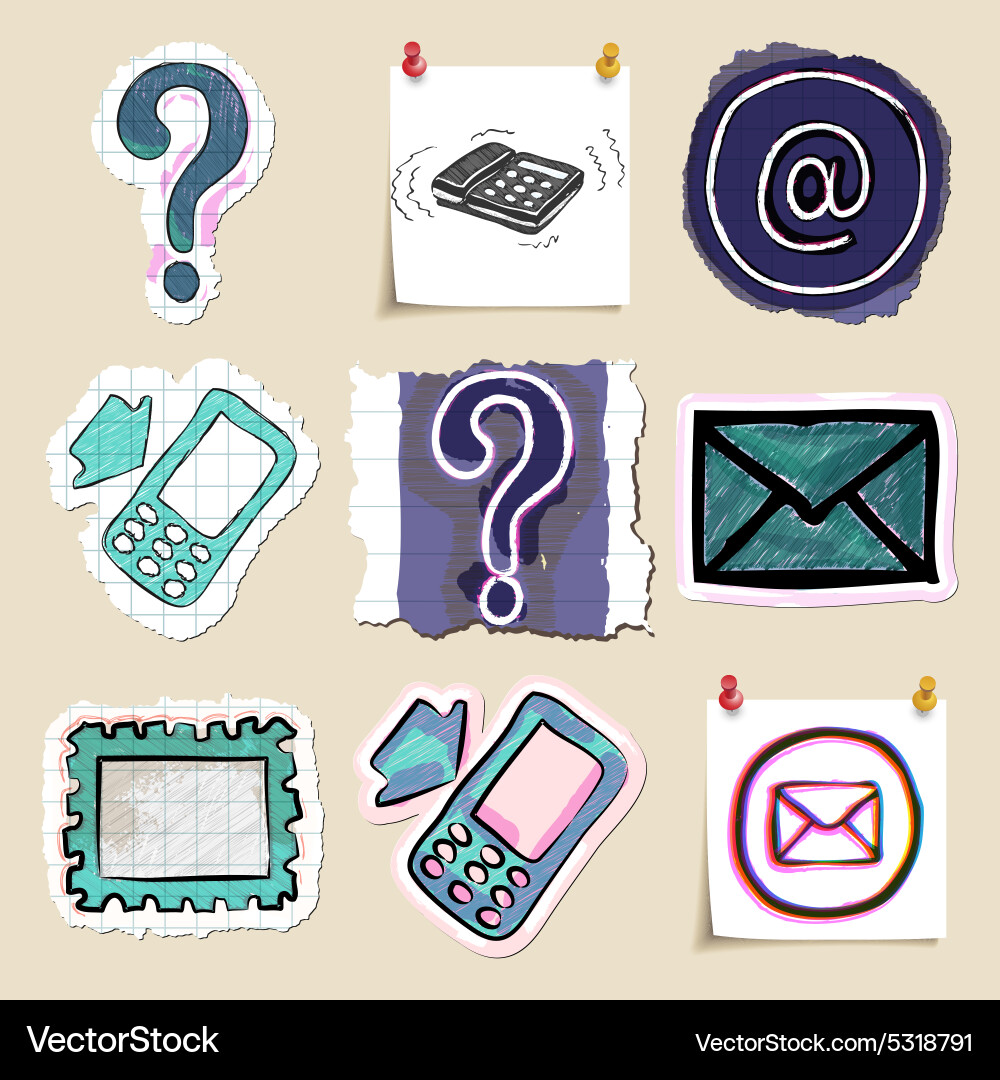 Communication icons set hand drawn and isolated Vector Image
