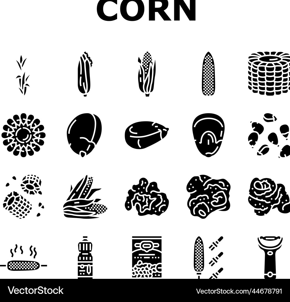 Corn maize green cob sweet icons set Royalty Free Vector