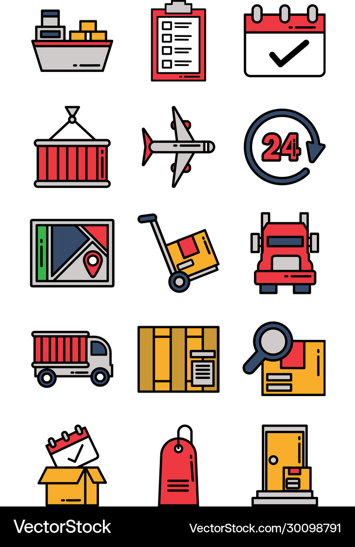 Set icons freight delivery logistics on white Vector Image