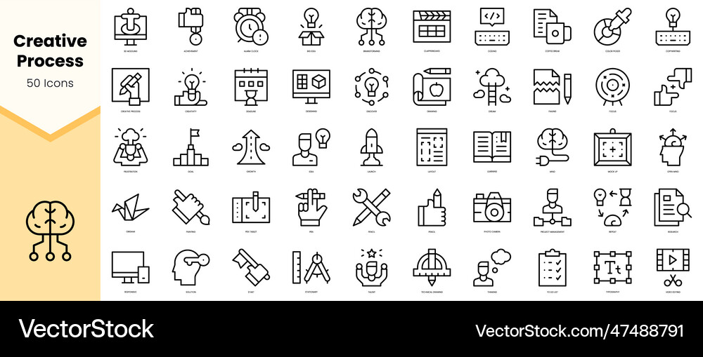 Set of creative process icons simple line art Vector Image
