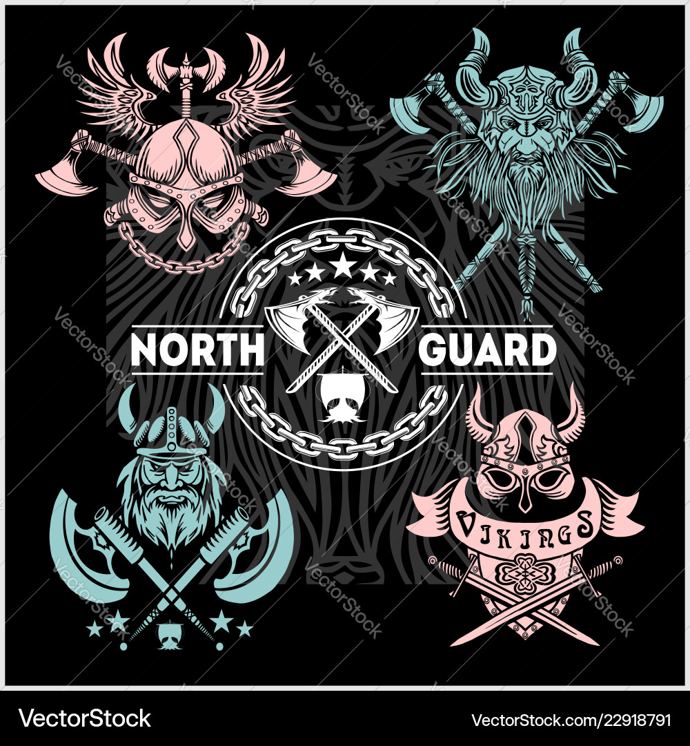 Set of viking emblems labels and logos Royalty Free Vector