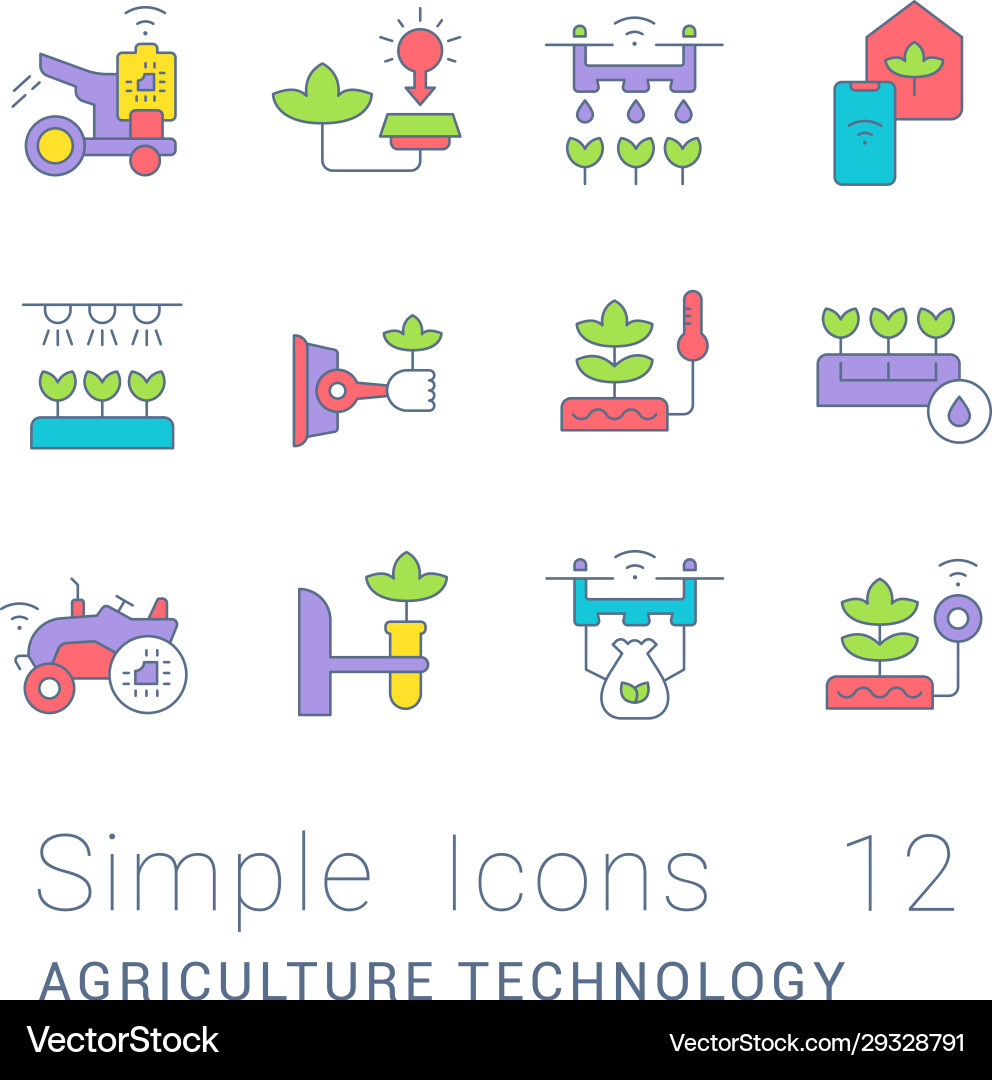 Set simple line icons agriculture technology Vector Image
