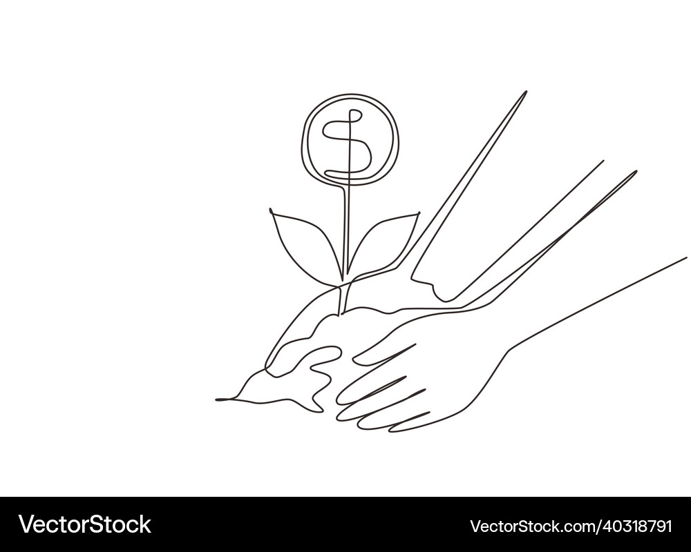 Single one line drawing planting young money tree Vector Image