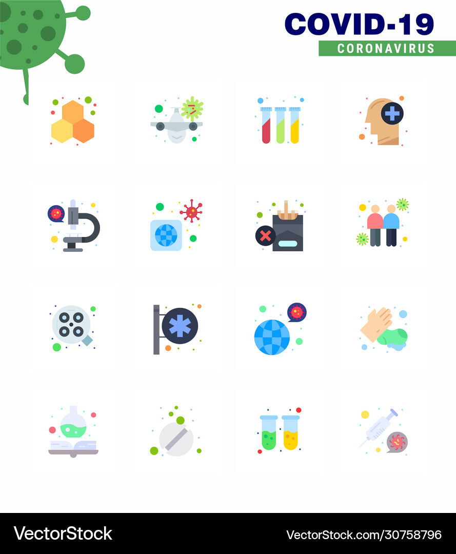 16 flat color coronavirus covid19 icon pack such Vector Image