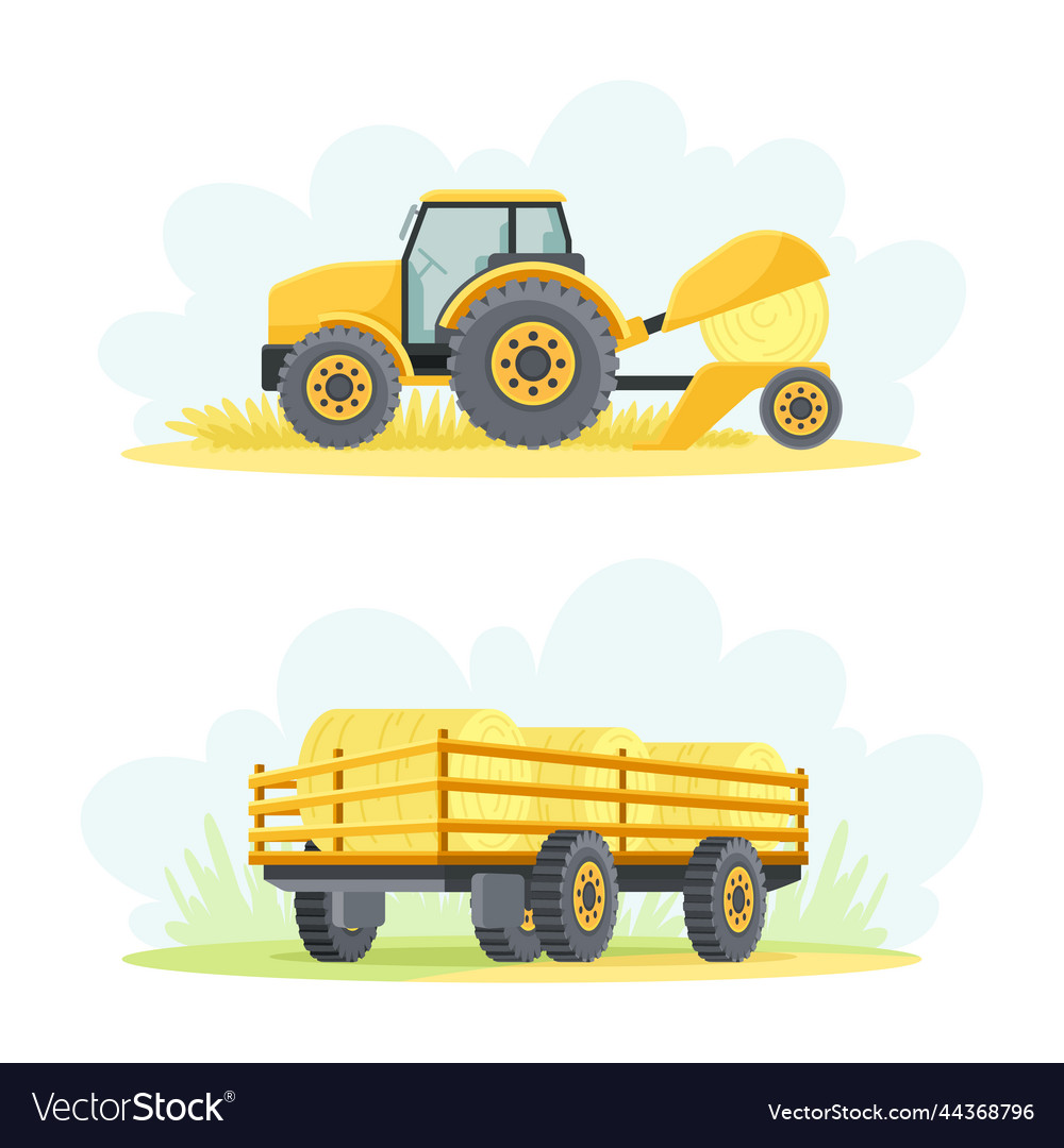 Agricultural farming machinery with hay baler Vector Image