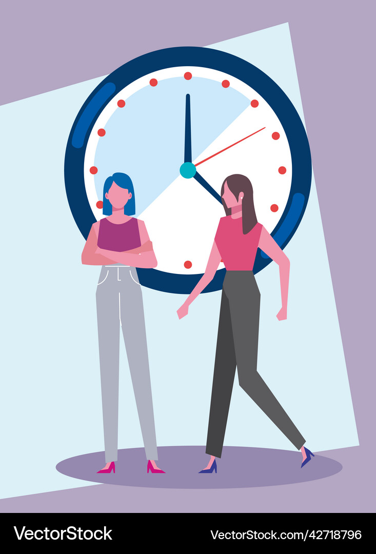 Businesswomen with time clock Royalty Free Vector Image