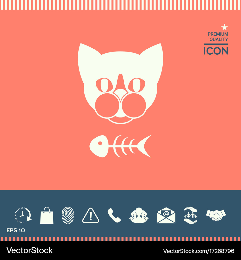 Cat with fish skeleton icon logo symbol Royalty Free Vector