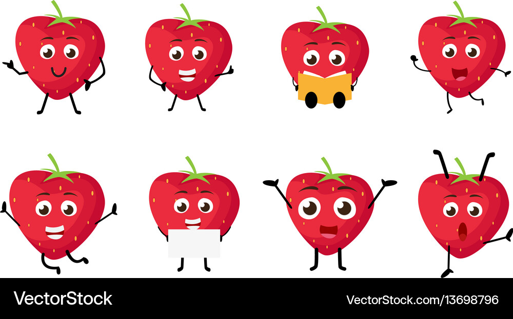 Happy strawberry cartoon character Royalty Free Vector Image