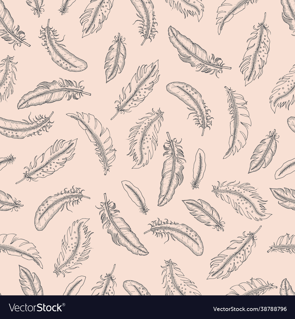 Inked feathers seamless pattern Royalty Free Vector Image