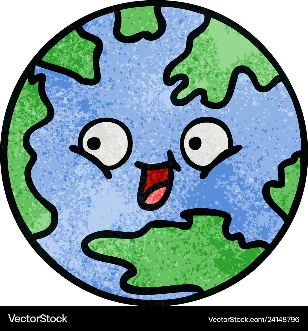 Retro grunge texture cartoon planet earth Vector Image
