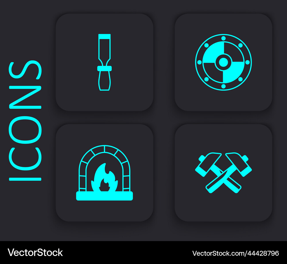 Set crossed hammer rasp metal file round shield Vector Image
