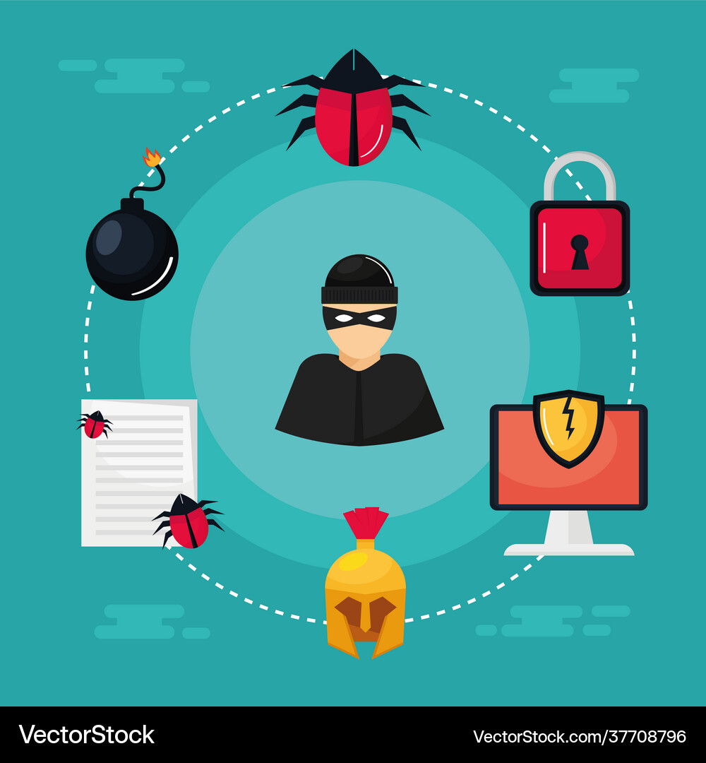 Thief and cyber security around Royalty Free Vector Image