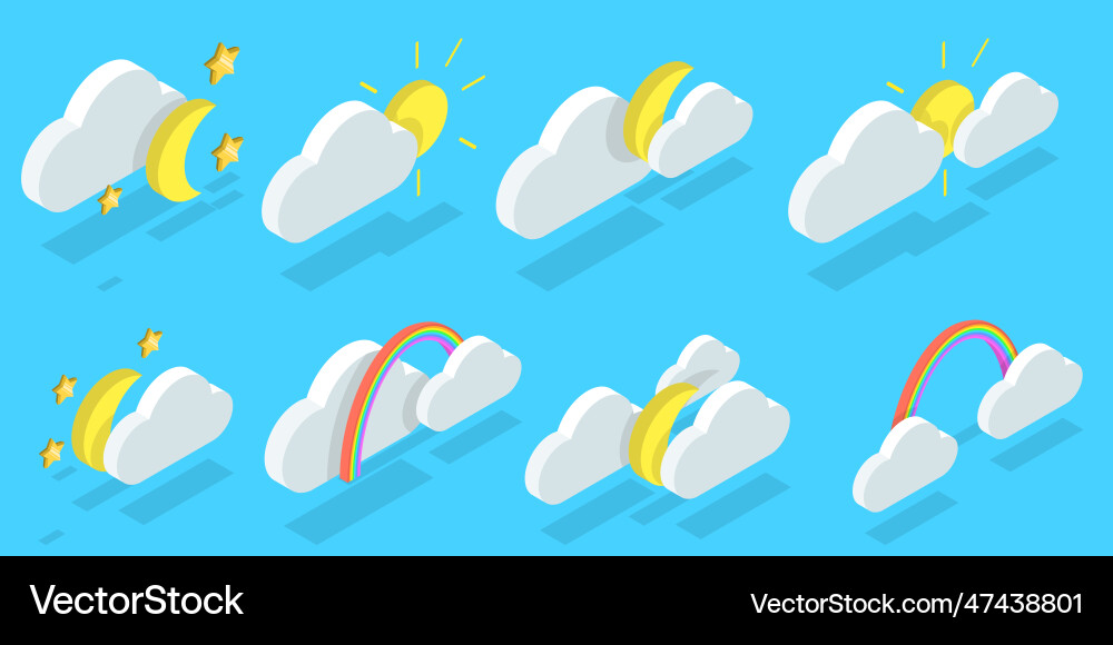 3d isometric flat set of weather forecast Vector Image