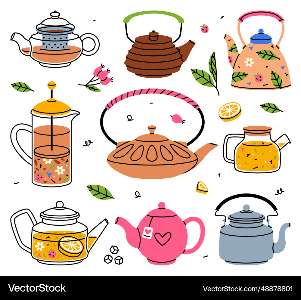 Aromatic tea brewing with hot drink in teapot Vector Image