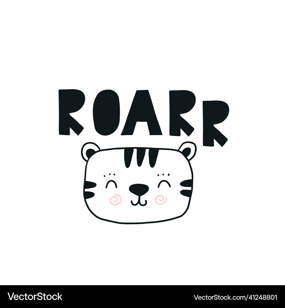 Cute tiger roar text scandinavian kids Royalty Free Vector