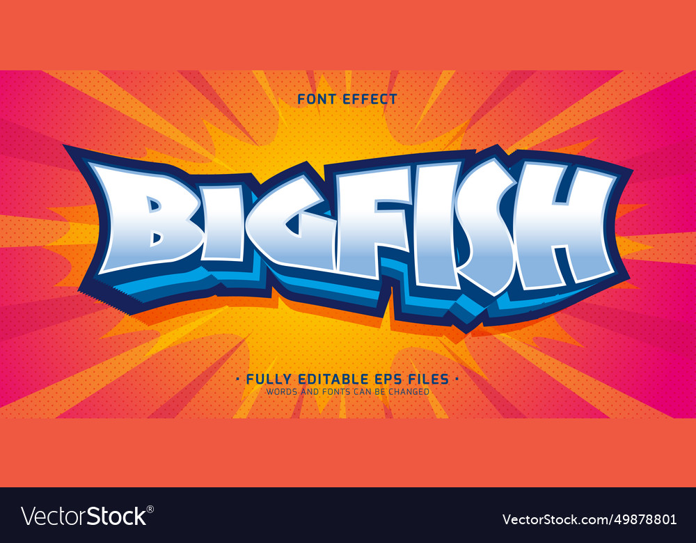 Editable 3d extrude text effect with fish shape Vector Image