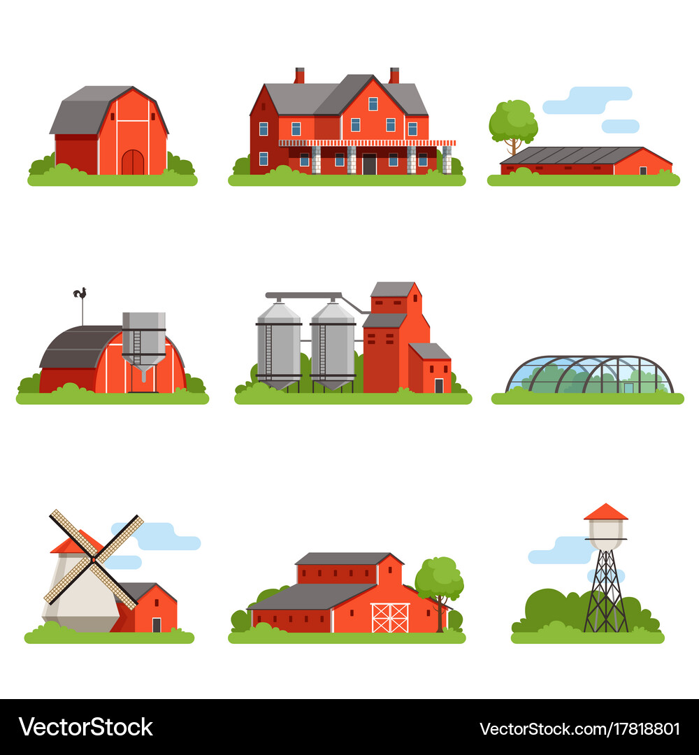 Farm house and constructions set agriculture Vector Image