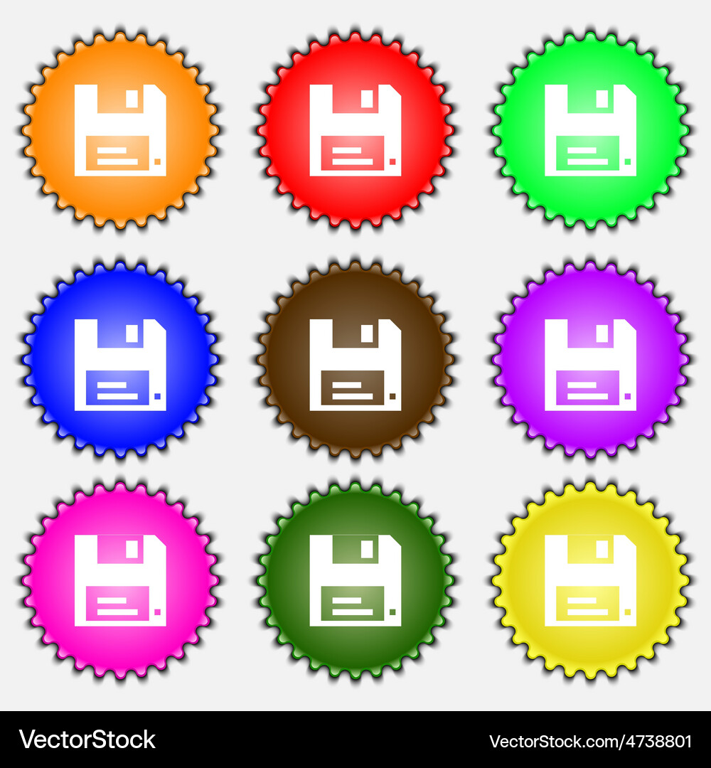 Floppy icon sign a set of nine different colored Vector Image
