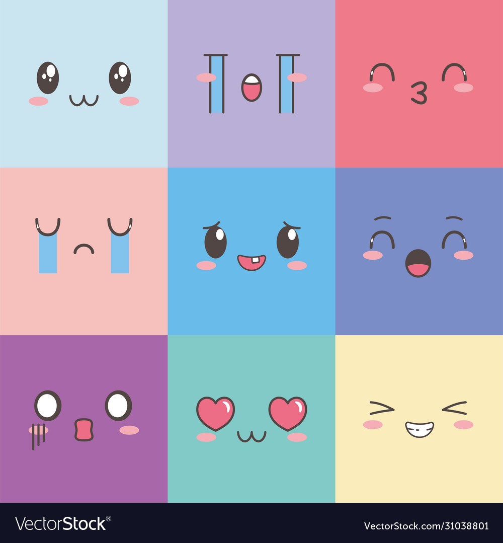 Kawaii faces expression cartoon emoticon square Vector Image