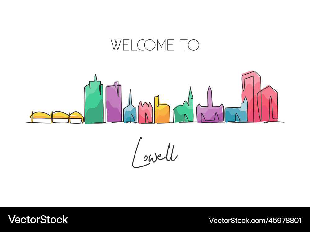 One single line drawing lowell city skyline Vector Image