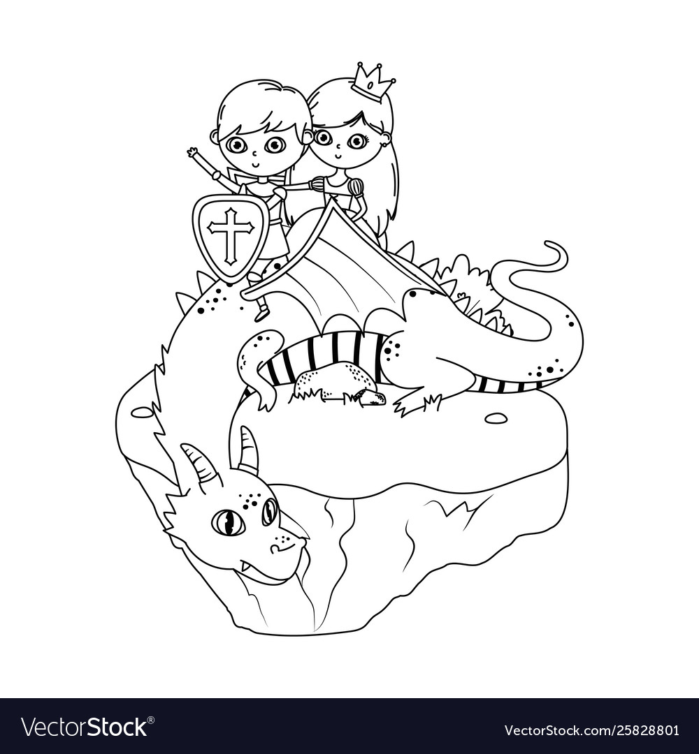 Princess dragon and knight fairytale design Vector Image