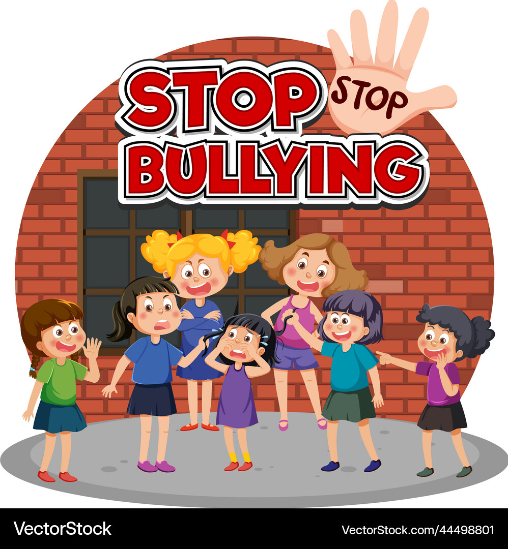 Stop bullying text with cartoon character Vector Image