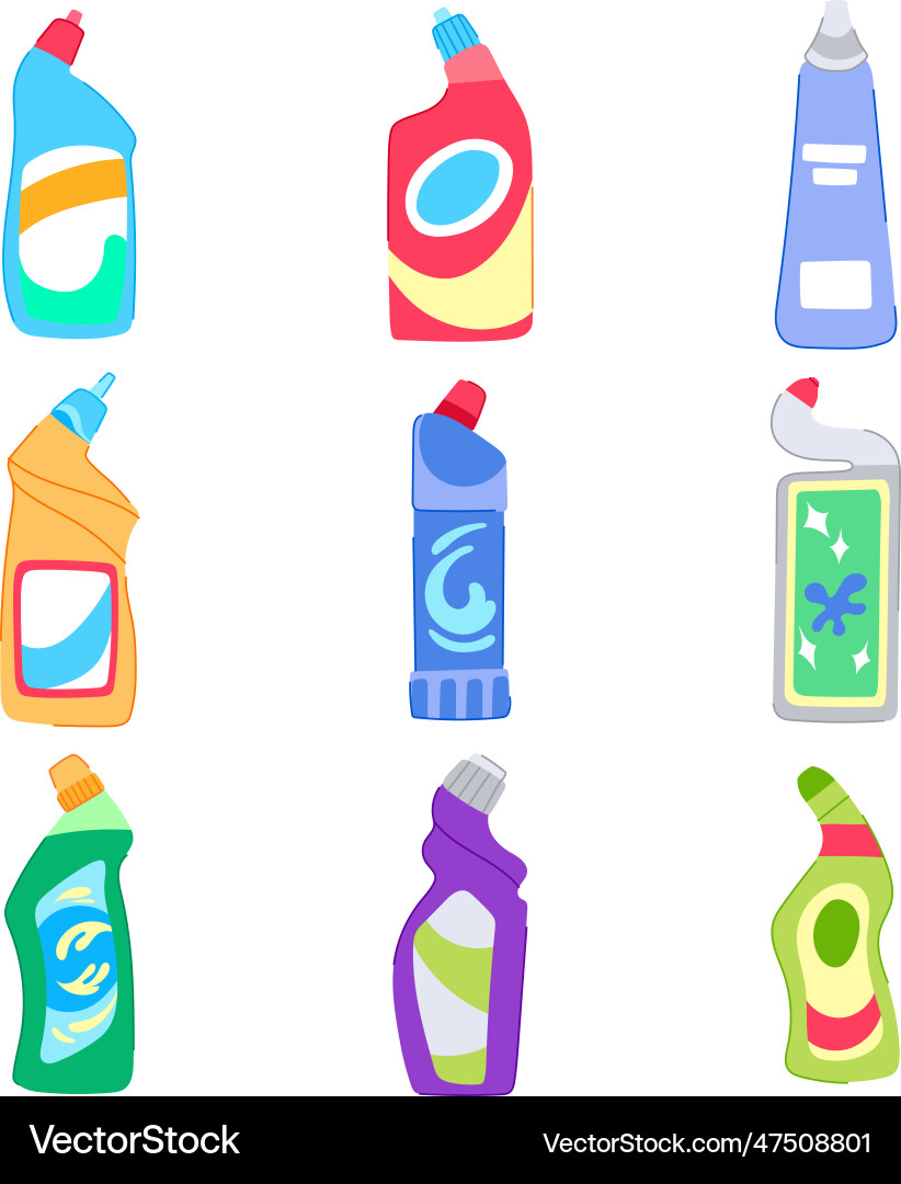 Toilet cleaner set cartoon Royalty Free Vector Image