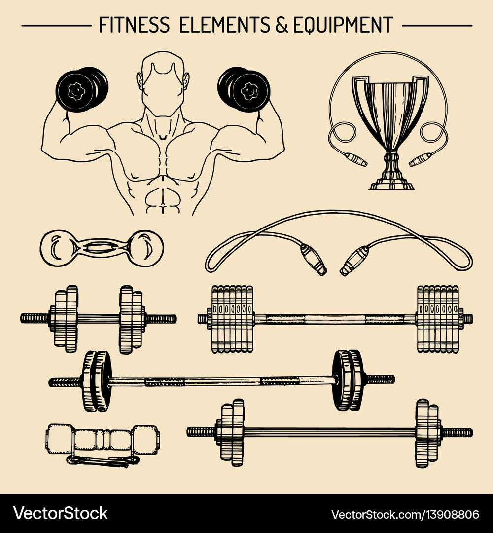 Fitness logos set hand sketched athletic Vector Image