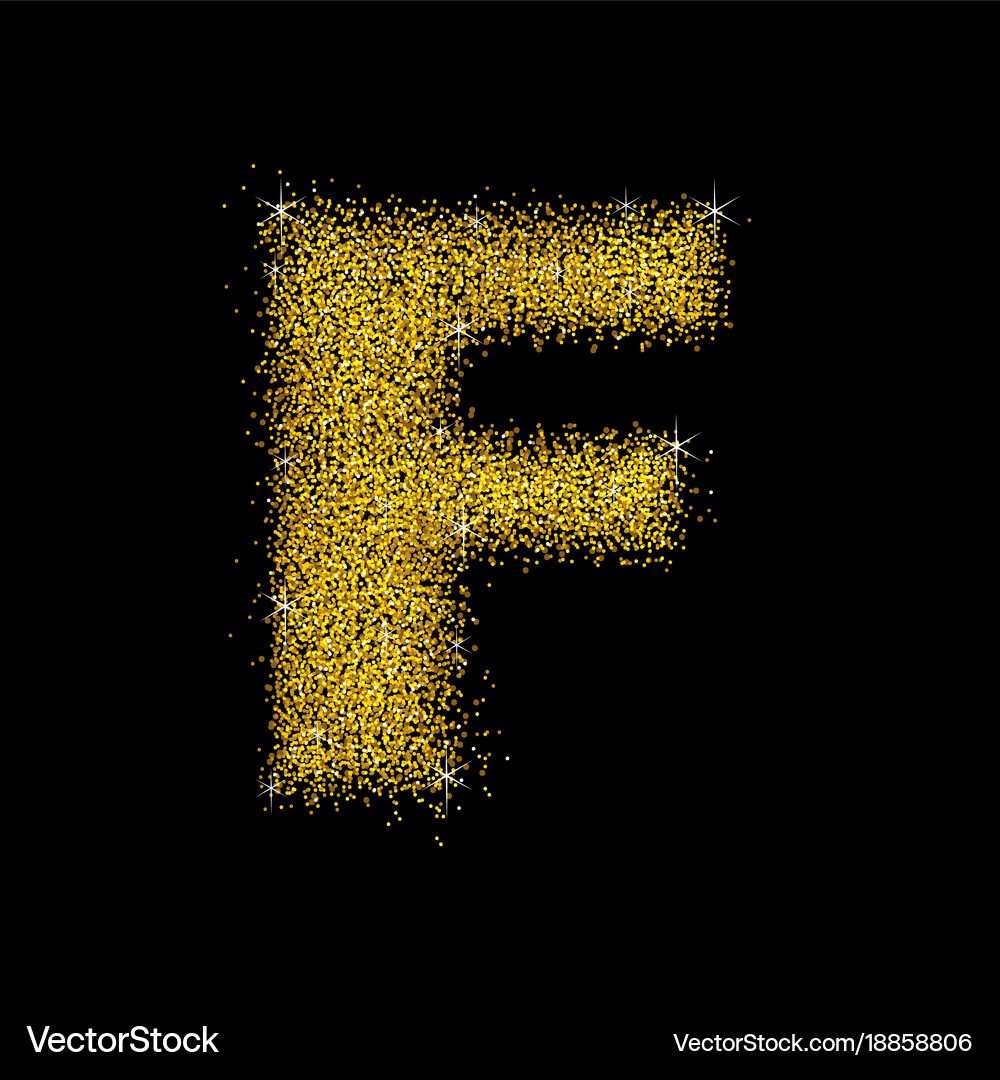 Gold dust font type letter f Royalty Free Vector Image