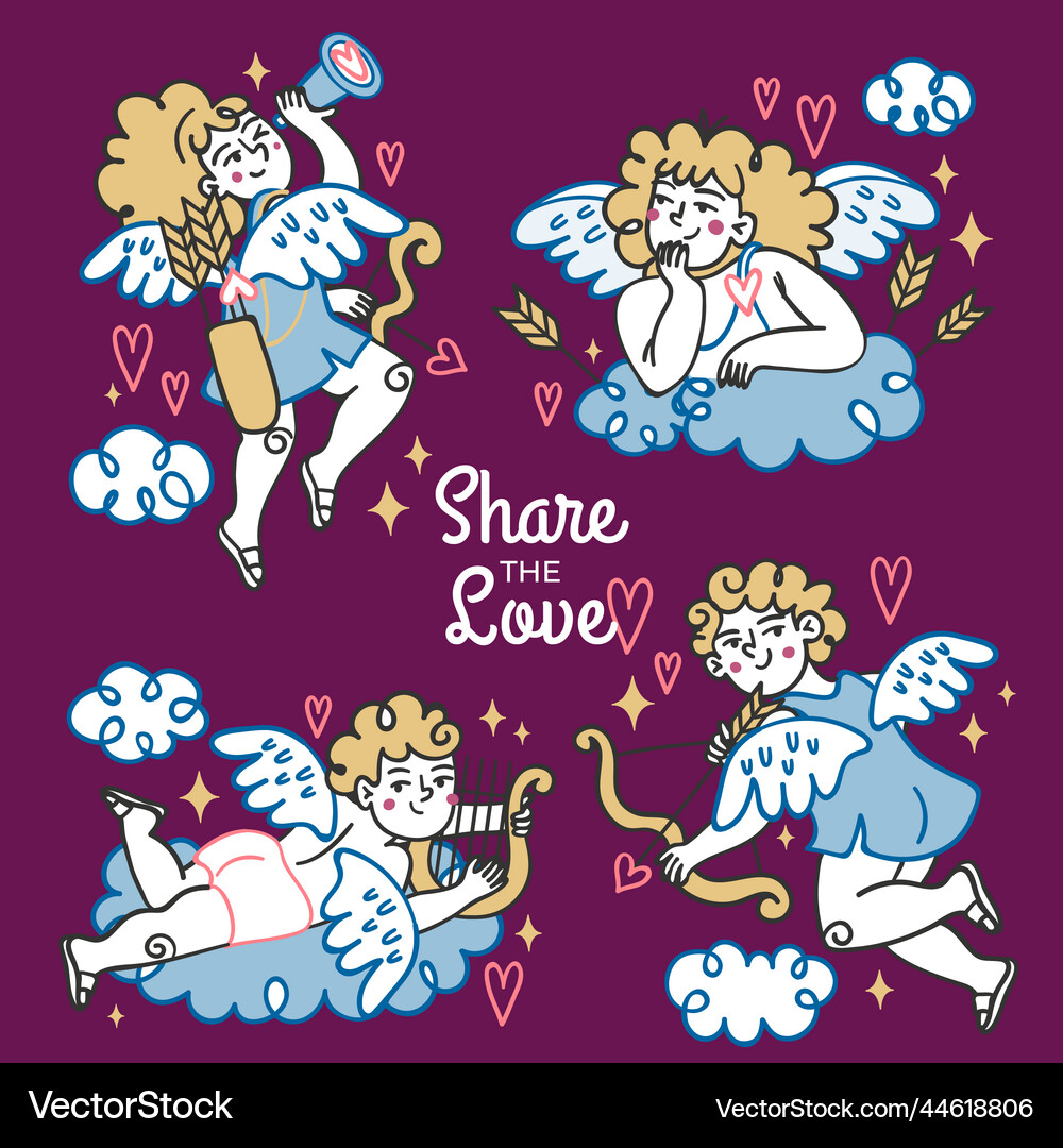 Hand drawn valentine day cupid characters Vector Image