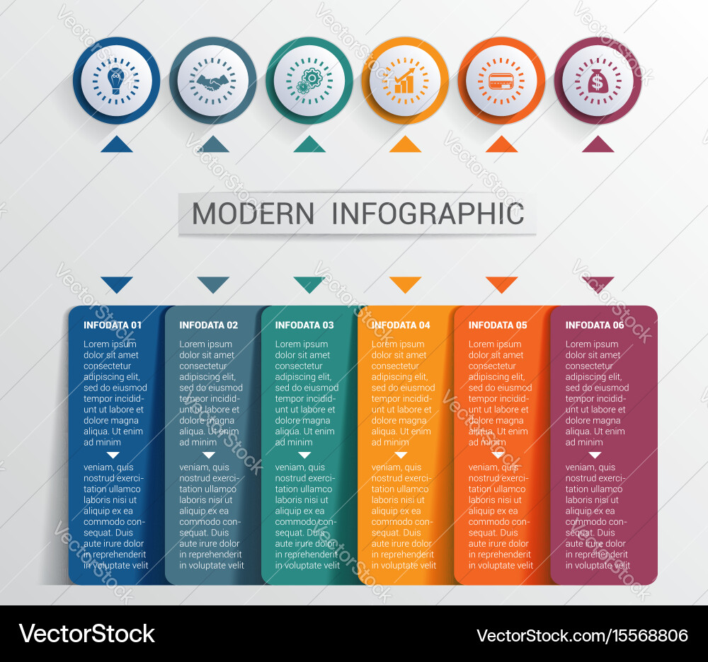 Infographics design template color buttons and 6 Vector Image
