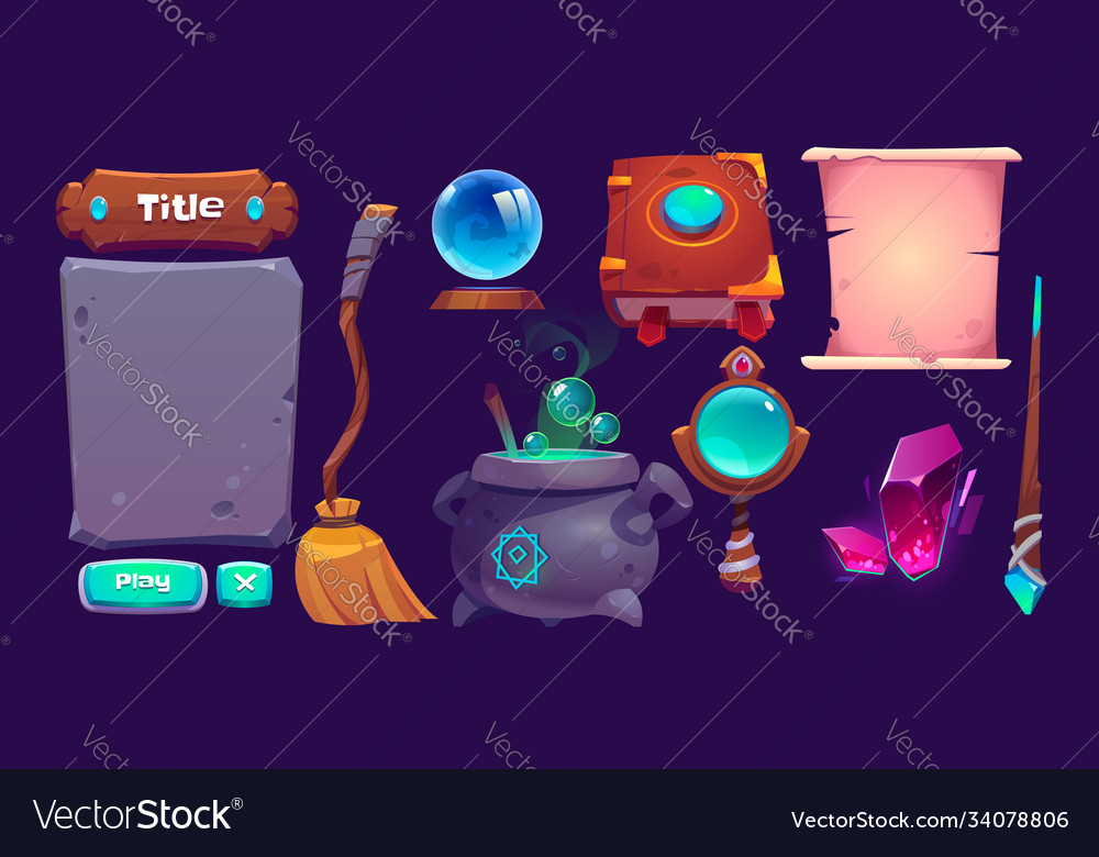 Interface for magic game cartoon design elements Vector Image