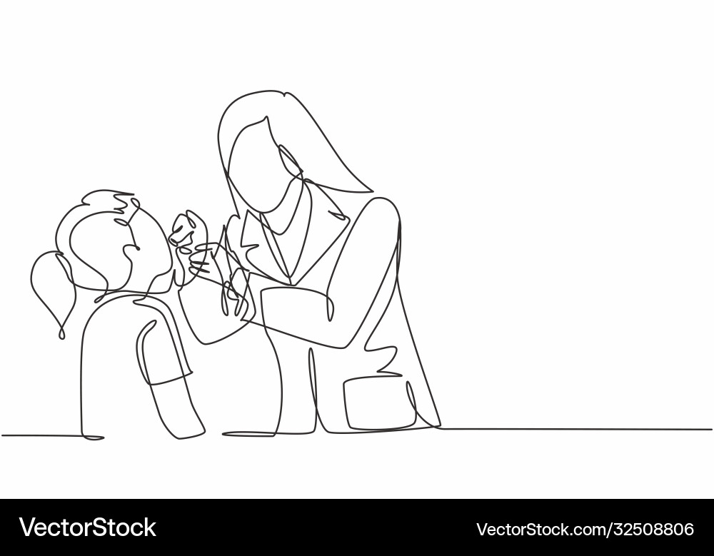 One single line drawing young happy female Vector Image