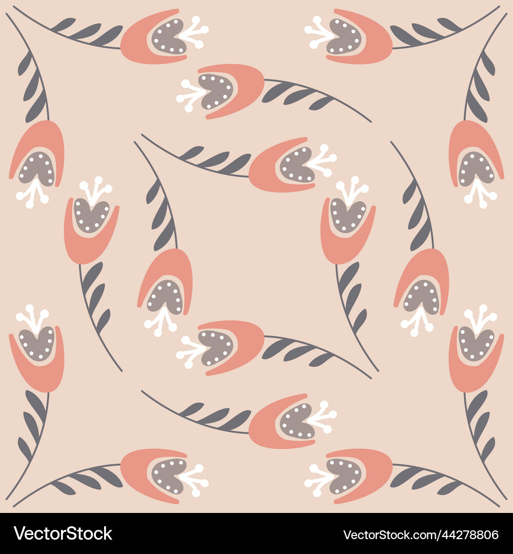 Pink flower gray pastel color seamless pattern Vector Image